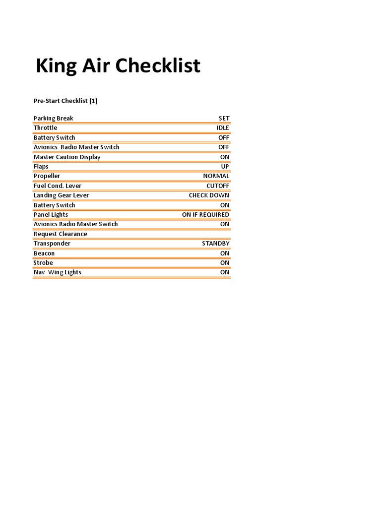 Checklist King Air 350 | PDF | Takeoff | Throttle
