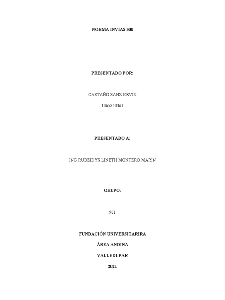 NORMA INVIAS 500-Ensayo Kevin Castaño Sanz | PDF | Hormigón | Materiales