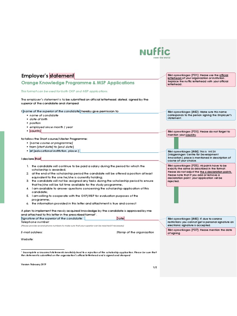 Format Employers-Statement-Okp-And-Msp-Programmes For Mean Scholarship ...