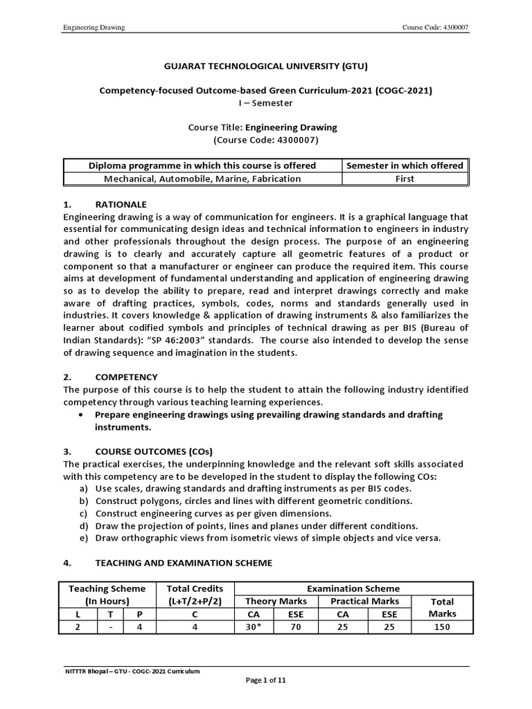 Engineering Drawing Course Code: 4300007: Page 1 of 11 | PDF ...
