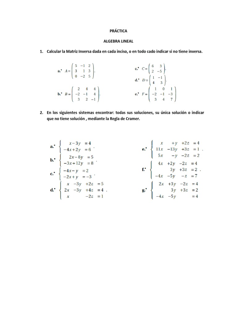 Práctica Algebra Lineal | PDF