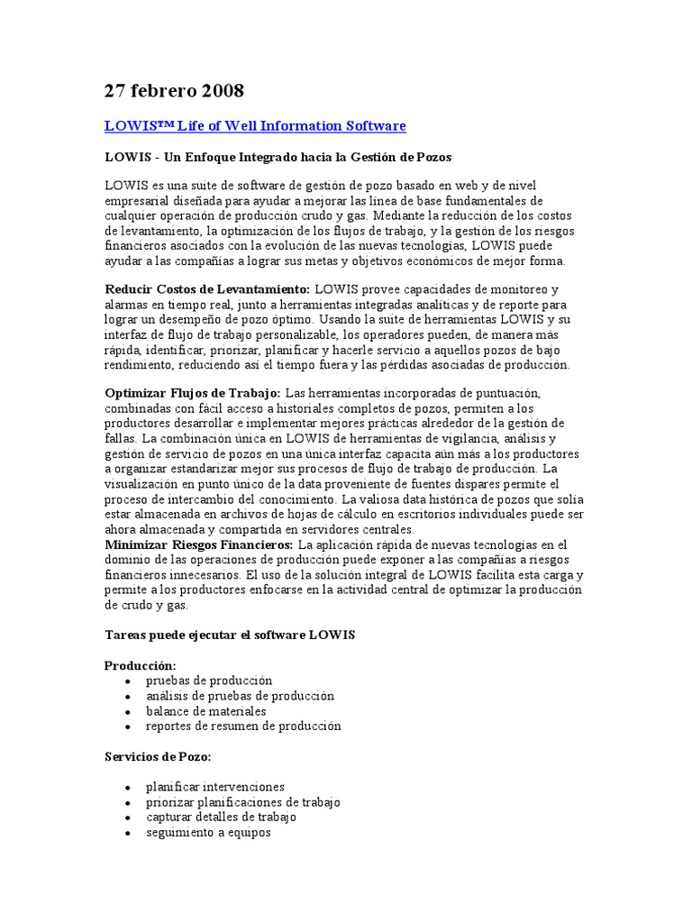 Resumen Programa Lowis | PDF | Software | Scada