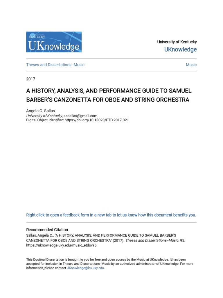 A History Analysis and Performance Guide To Samuel Barber? | PDF | Concerto | Harmony