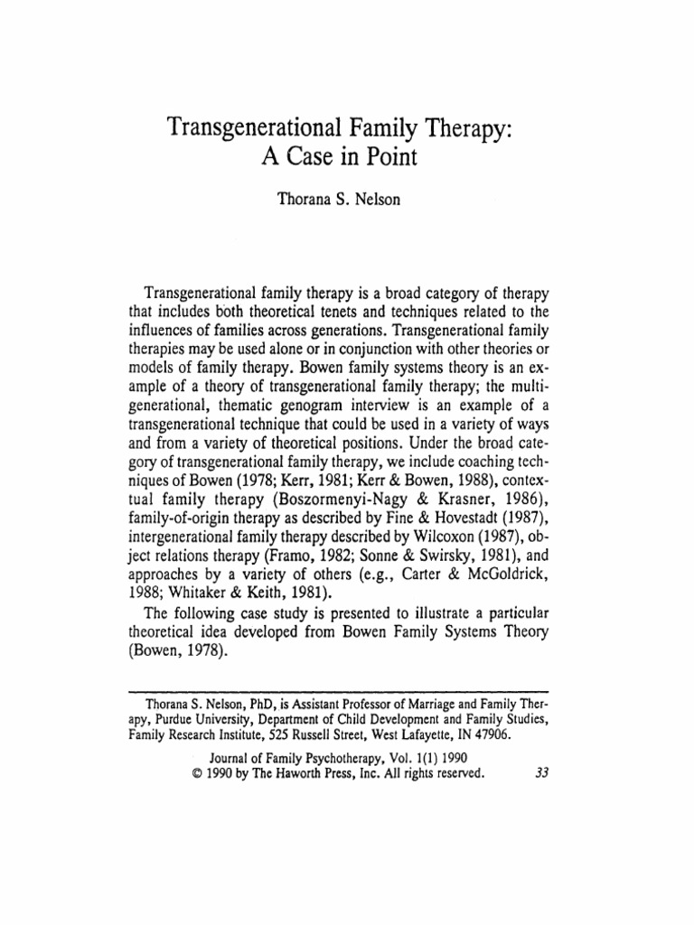 Transgenerational Family Therapy | PDF