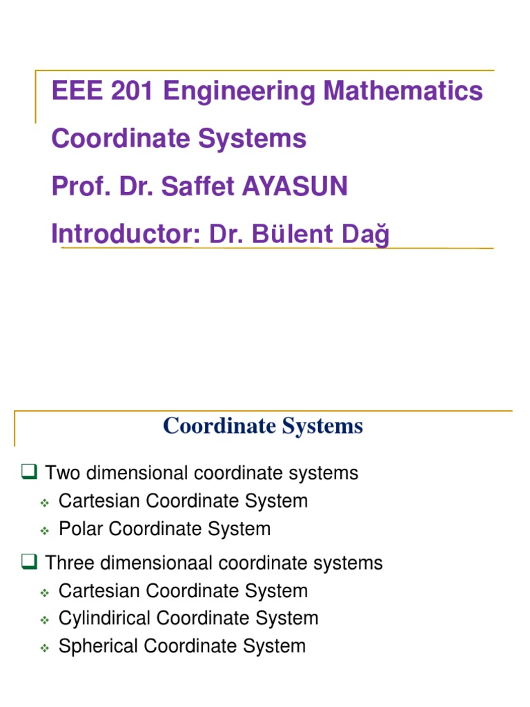 Lect 2 Coordinate Systems Pdf Cartesian Coordinate System Analytic Geometry