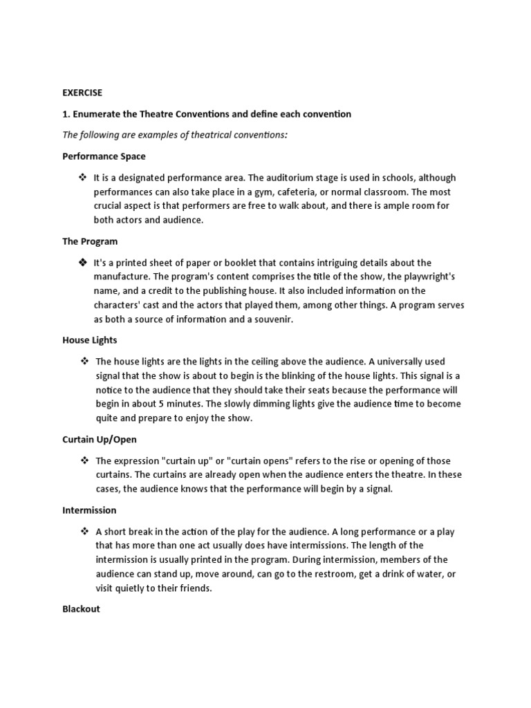 Exercise 1. Enumerate The Theatre Conventions and Define Each ...