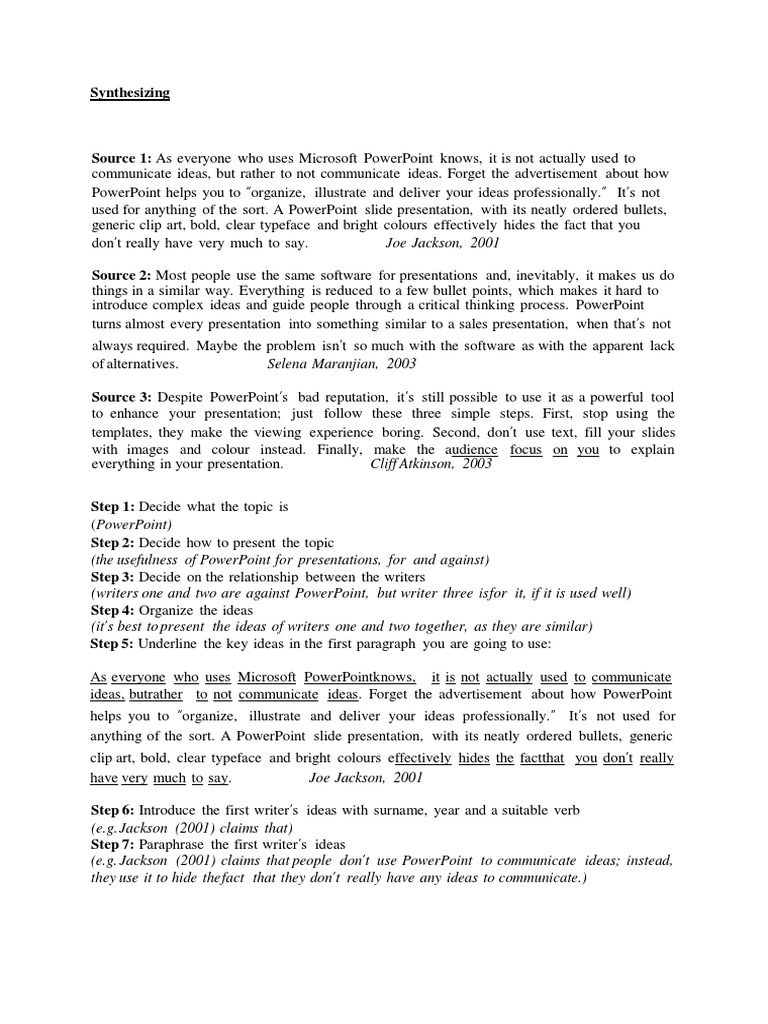 Synthesizing Sample Steps | PDF | Microsoft Power Point | Communication