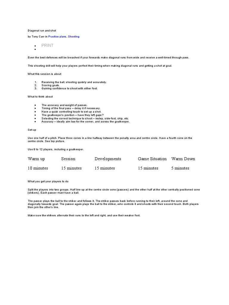 Diagonal Run and Shot | PDF | Forward (Association Football) | Team Sports