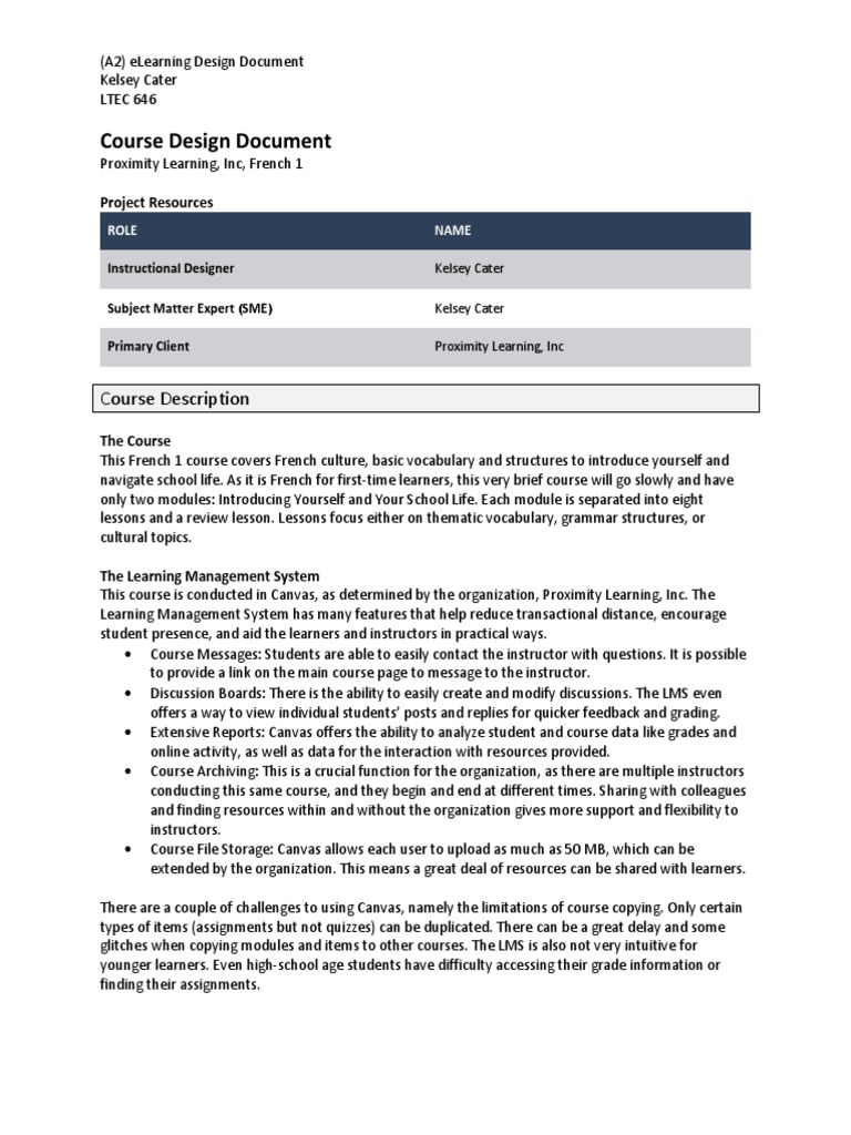 A2 Elearning Design Document Kelsey Cater | PDF | Learning ...