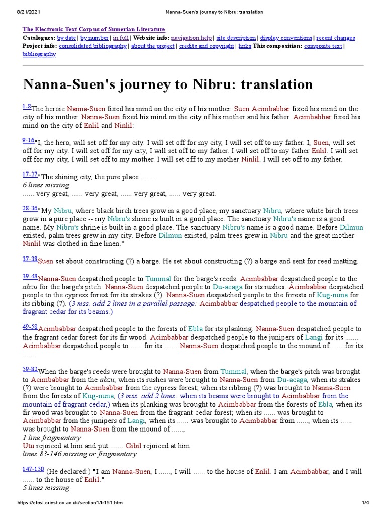 Nanna-Suen's Journey To Nibru - Translation | PDF | Mesopotamian Mythology