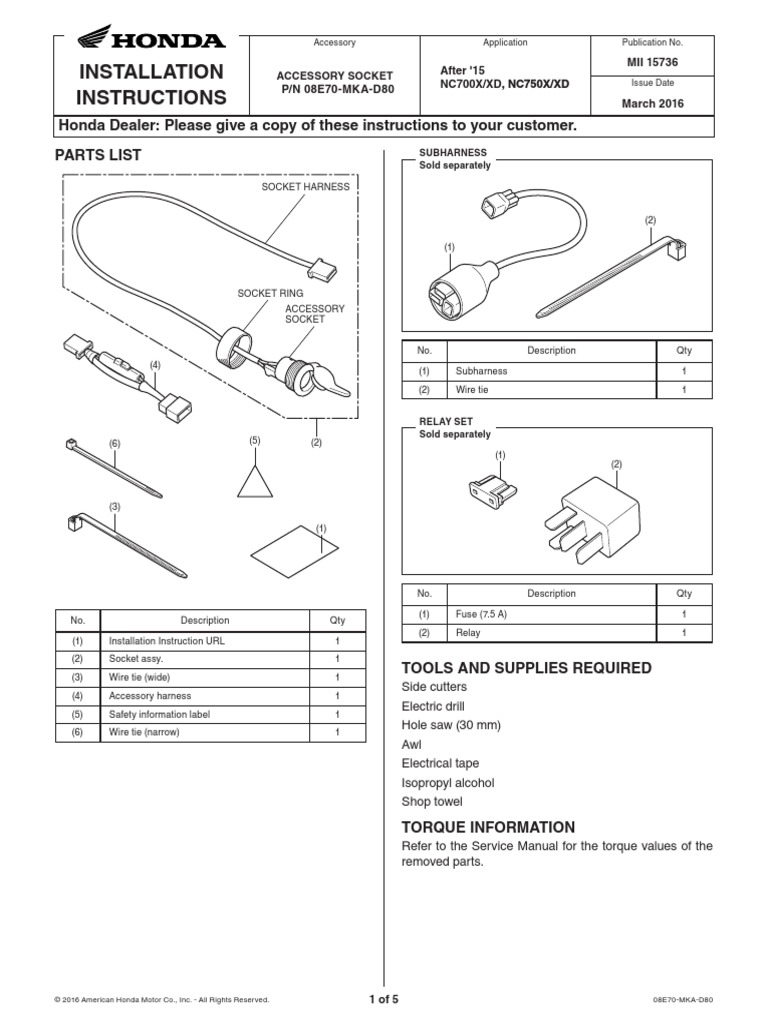 Installation Instructions: Honda Dealer: Please Give A Copy of These ...