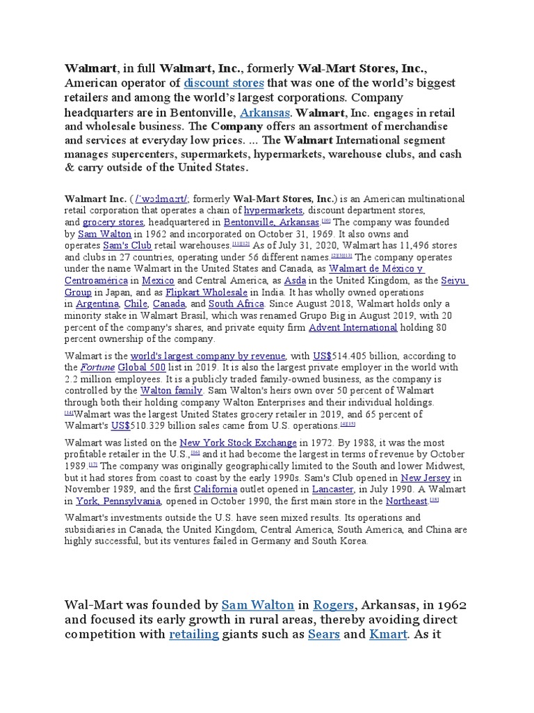 Walmart Company Profile | PDF | Walmart | Trade