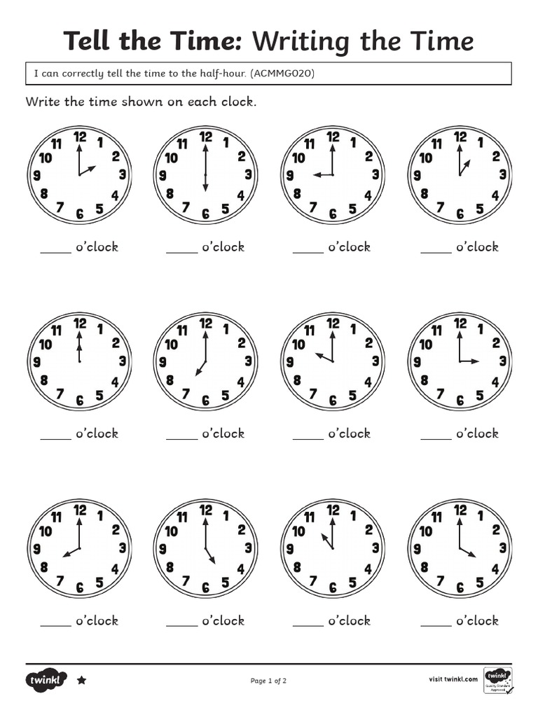 Write the Time on Clocks Worksheet | PDF