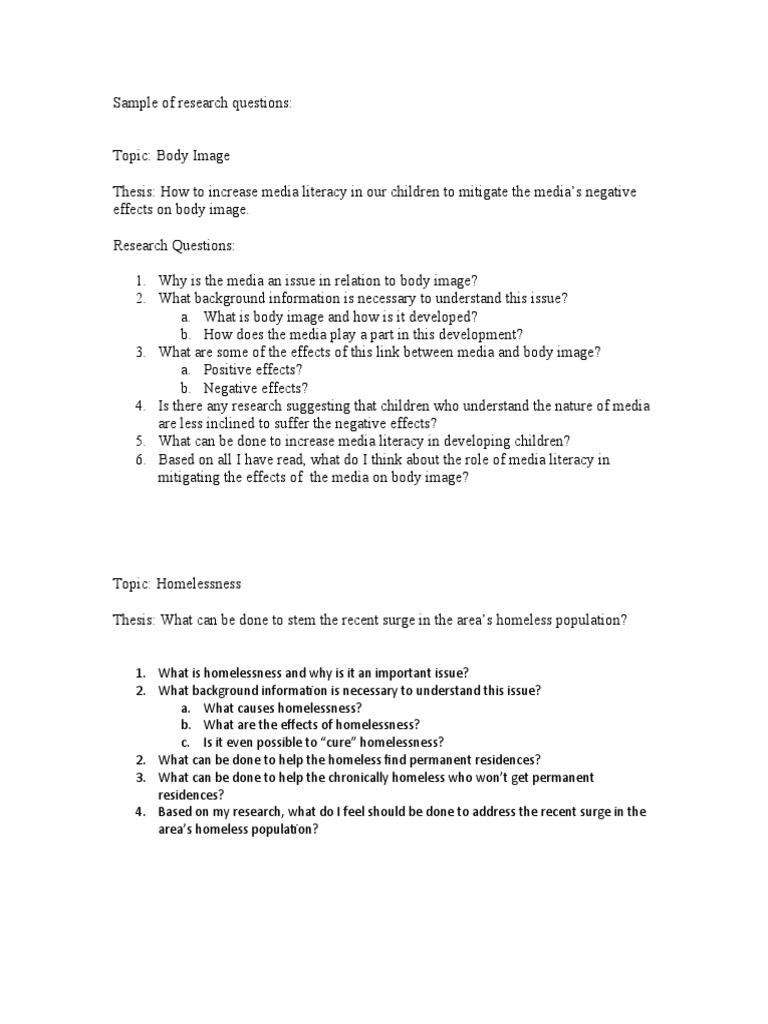 Samples of Research Questions | PDF | Psychology | Socialization