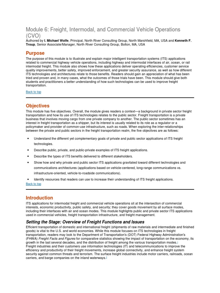 Module 6: Freight, Intermodal, and Commercial Vehicle Operations (CVO ...