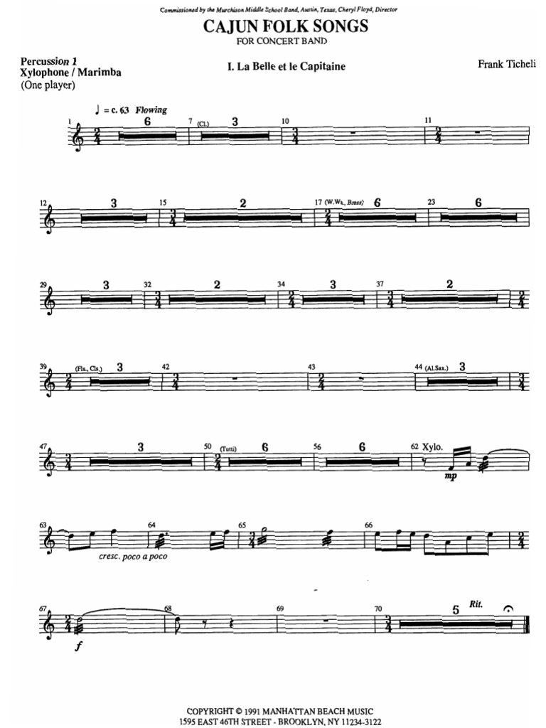 Cajun Folk Song. Frank Ticheli. Mallets | PDF