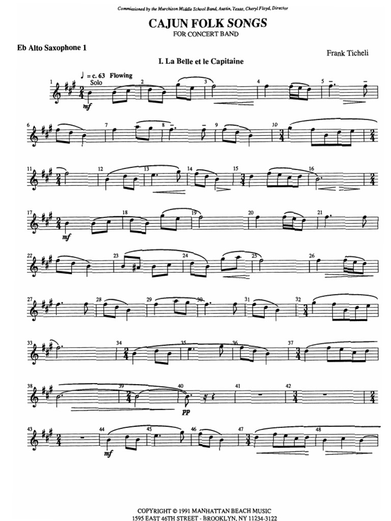 Cajun Folk Song. Frank Ticheli SX - Alt1 | PDF