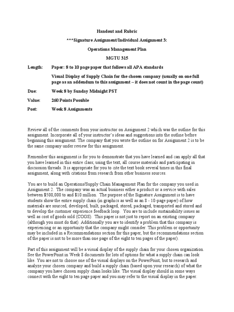 Signature Assignment Handoutand Rubric MGTU315 | PDF | Theory | Concept