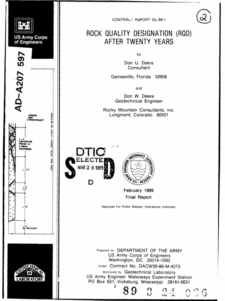 Deere (1989) - Rock Quality Designation (RQD) After Twenty Years ...