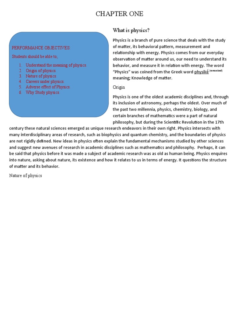 Chapter One Physics Textbook. Classified | PDF | Social Science
