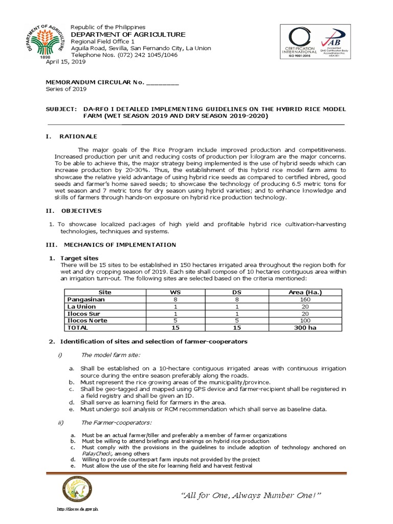 Department of Agriculture: "All For One, Always Number One!" | PDF ...