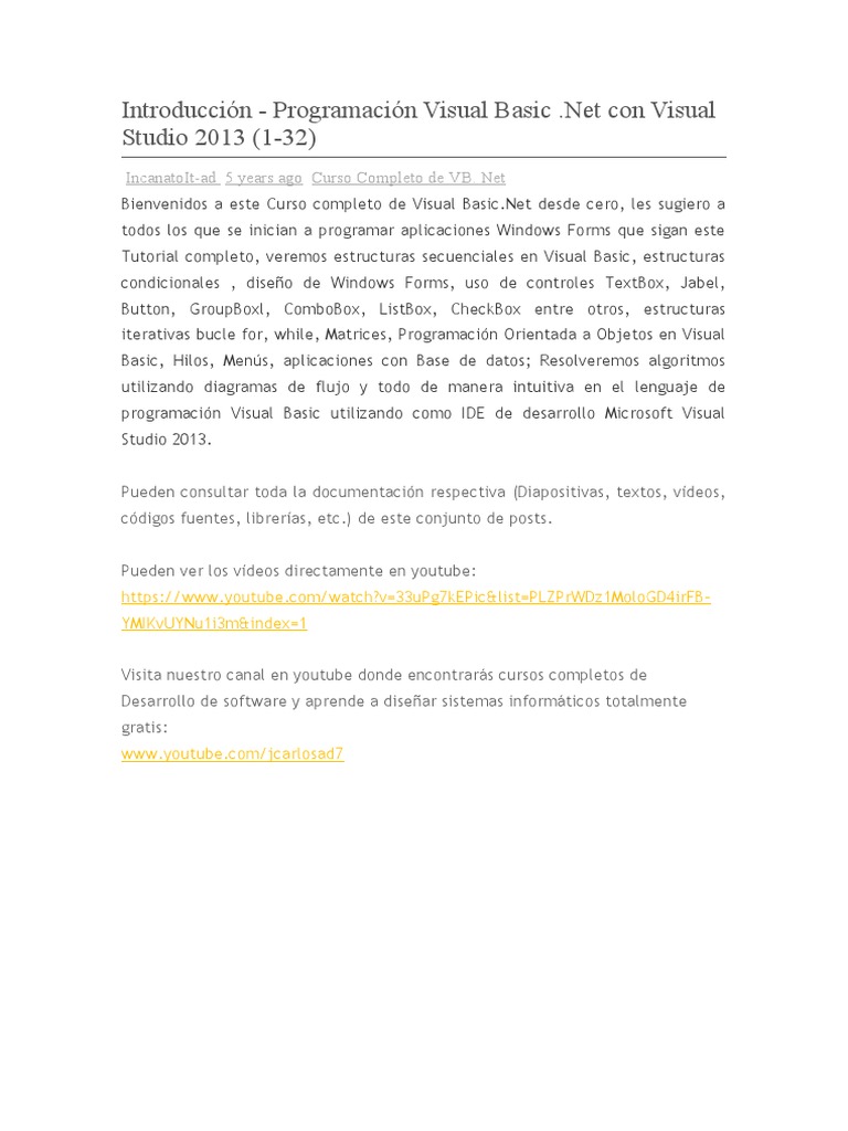 Curso Completo VB.Net con Visual Studio | PDF | Básico | .NET Framework