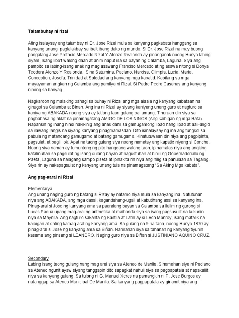 Pagkabata at Pag Aaral Ni Rizal | PDF