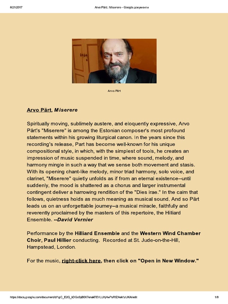 Arvo Pärt Miserere | PDF