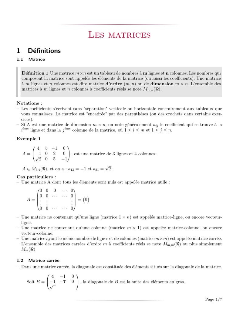01 Les Matrices Cours | PDF | Matrice (Mathématiques) | Physique théorique