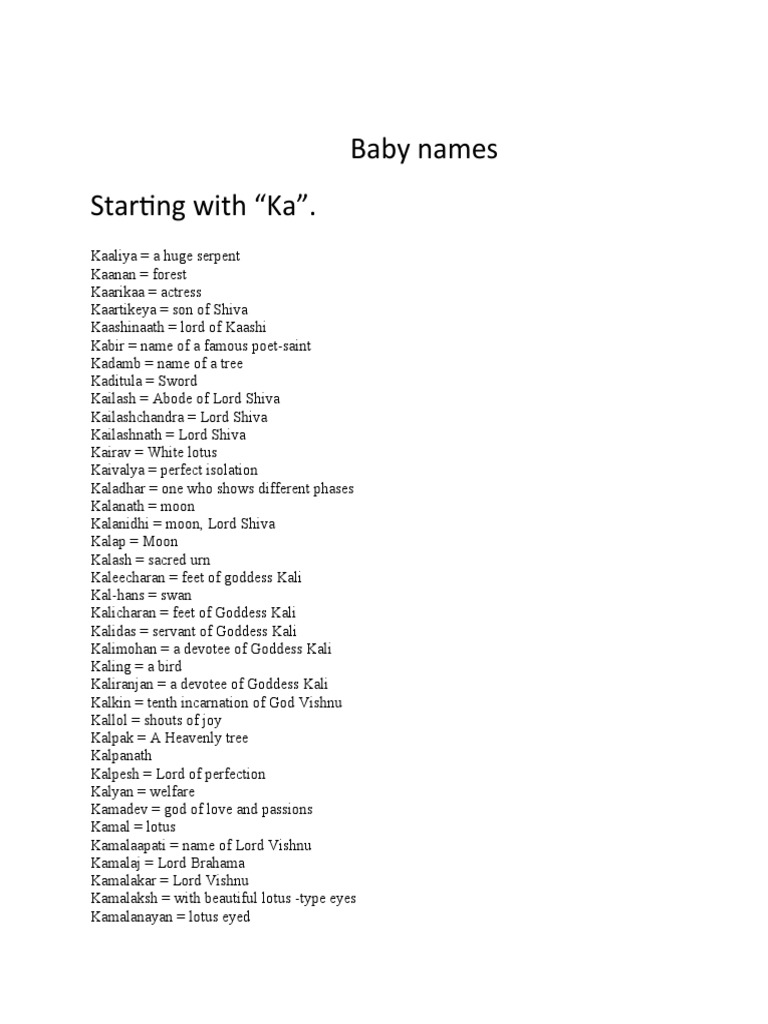 Baby Names Starting With "Ka" | PDF | Vishnu | Shiva