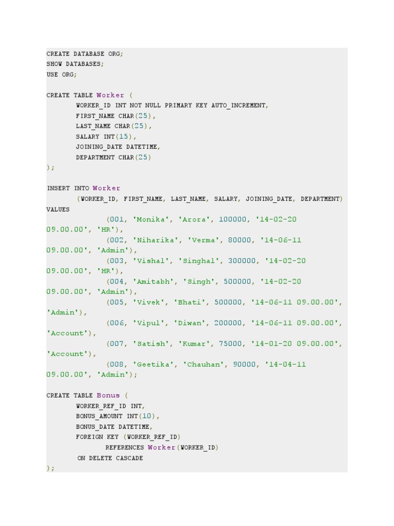 Top 50 SQL Questions | PDF | Computer Programming | Information Retrieval