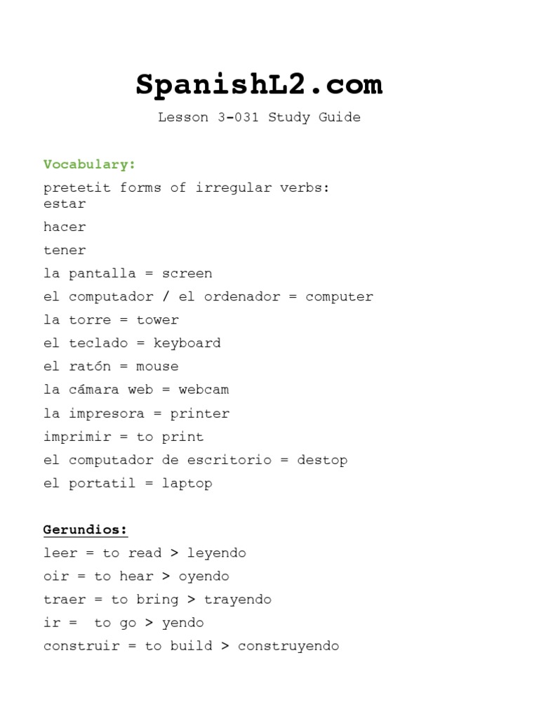 203 Spanish L2 Level 3 Lesson 031 | PDF | Artes del Lenguaje y Comunicación