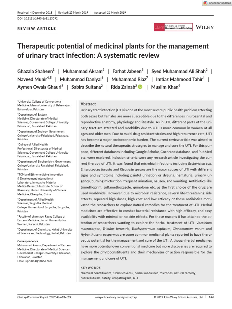 Therapeutic Potential of Medicinal Plants For The Management of Urinary ...