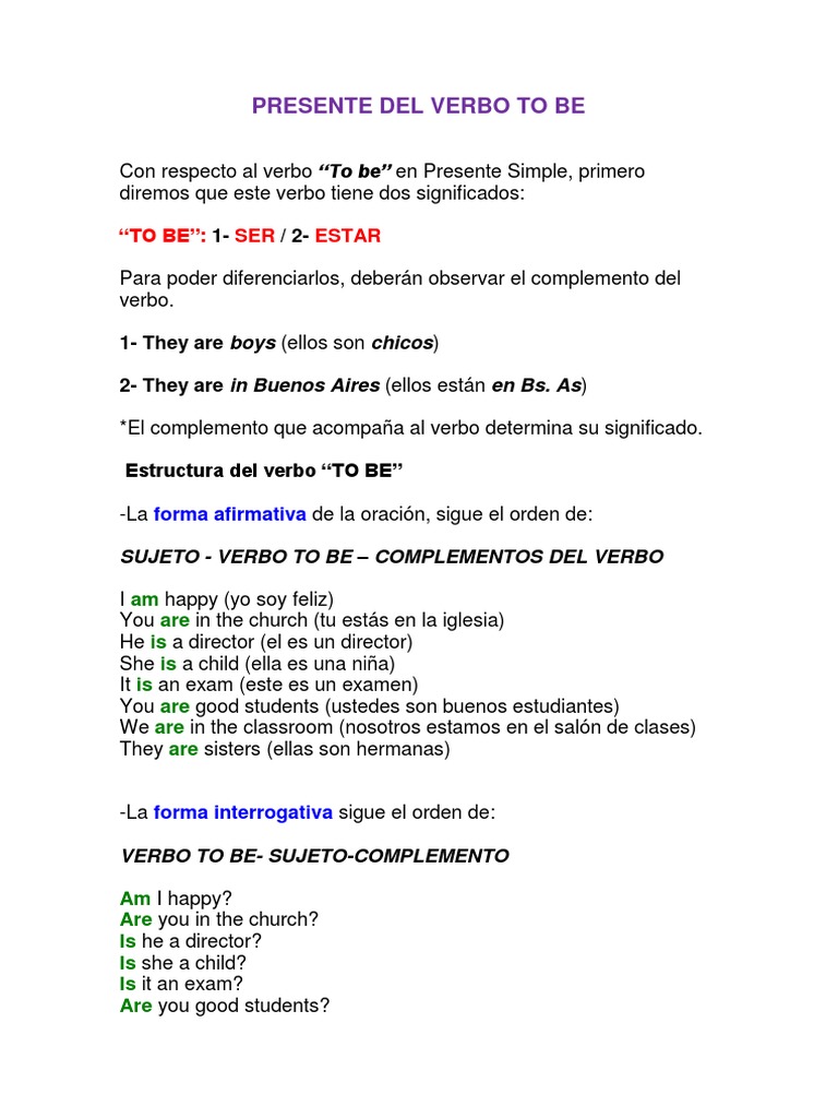 Guía del Verbo "To Be" en Inglés | PDF | Verbo | Ciencia cognitiva