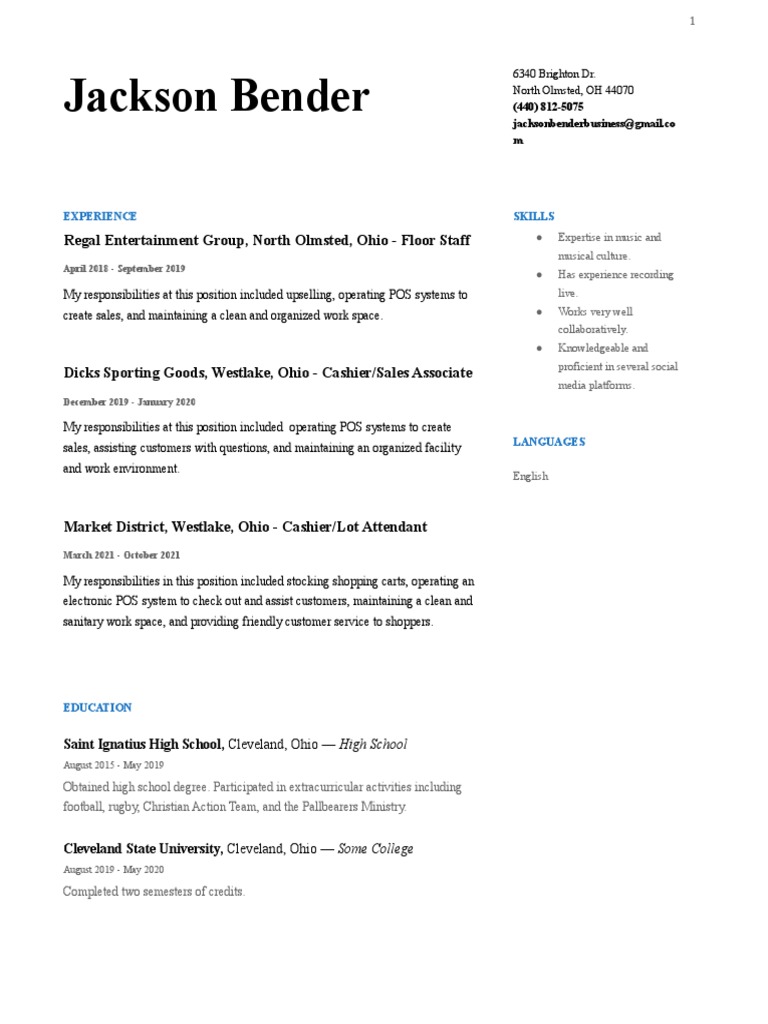 Jackson Bender Resume 4 | PDF | Service Industries | Business Process