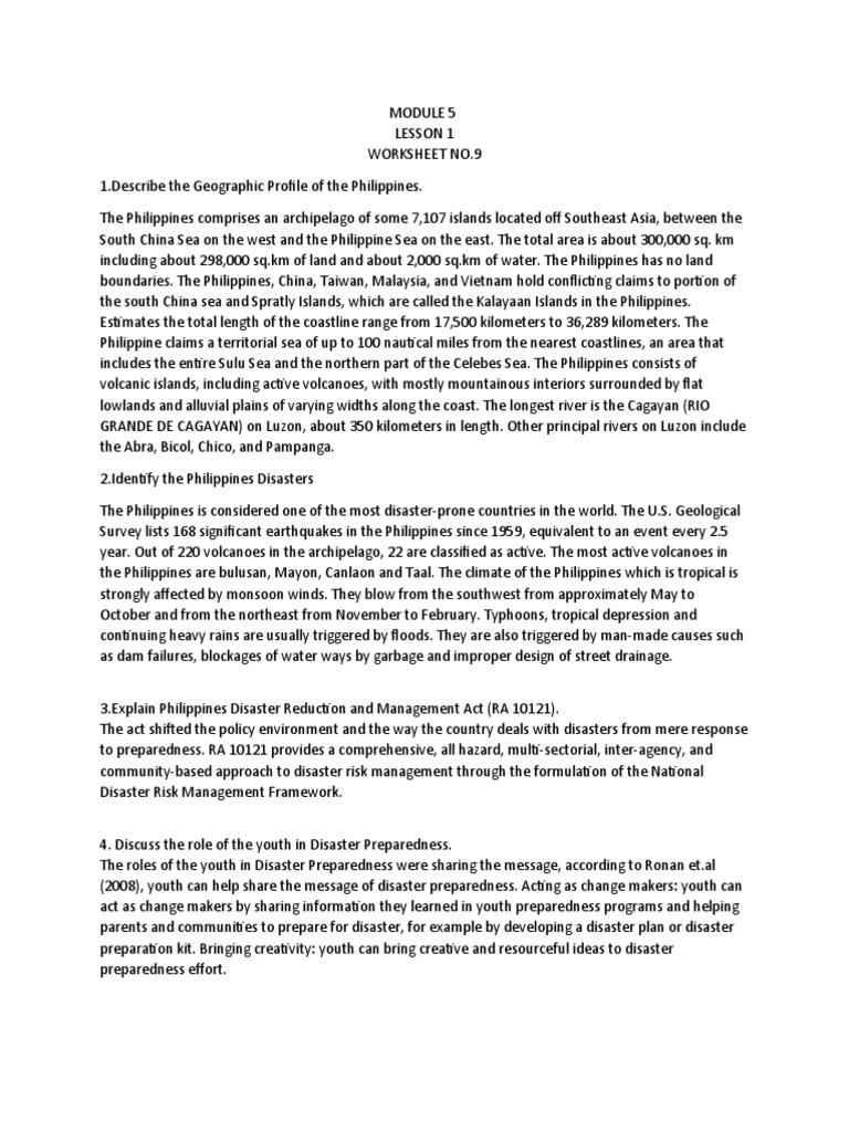 Module 5 Lesson 1 Worksheet 9 | PDF | Philippines | Emergency Management