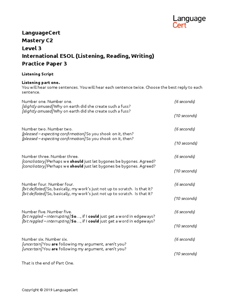 Languagecert Mastery C2 Level 3 International Esol (Listening, Reading ...