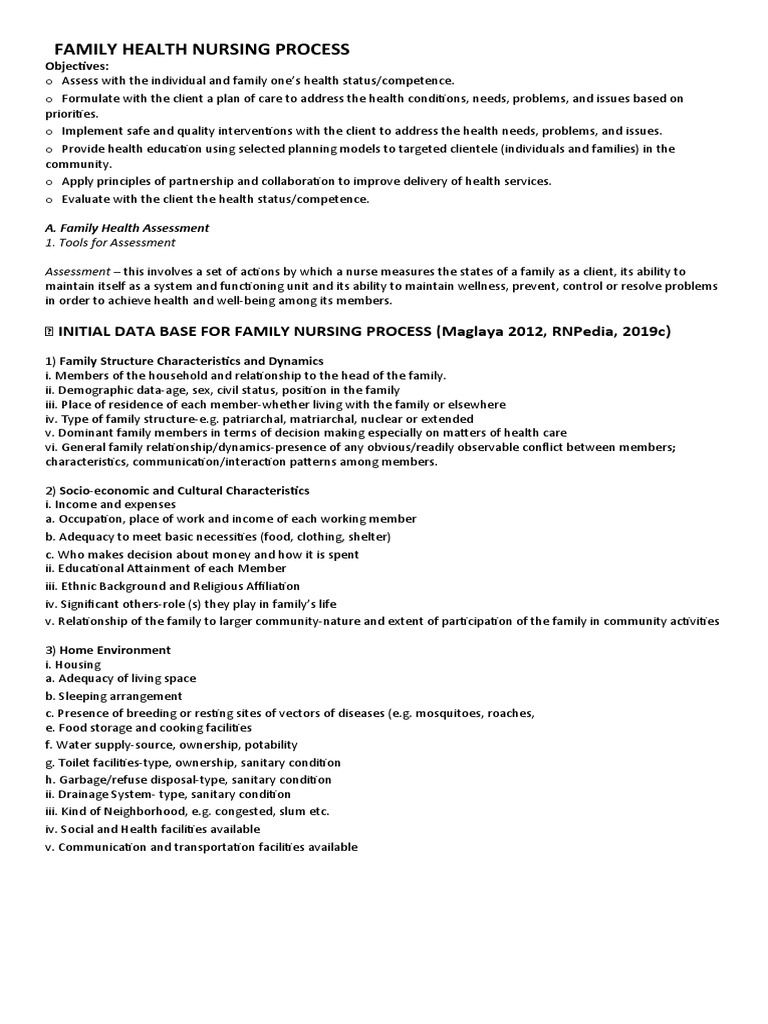 Initial Data Base For Family Nursing Process (Maglaya 2012, Rnpedia ...