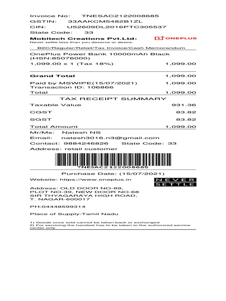 Mobitech Creations PVT - LTD:: Tax Receipt Summary | PDF