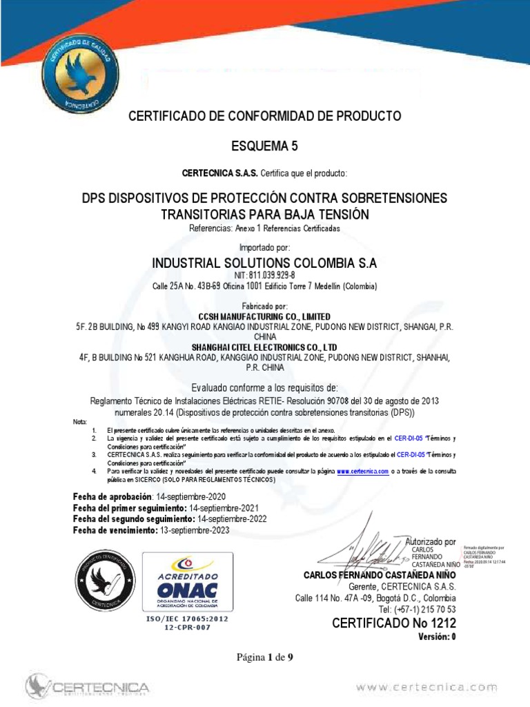 DPS certificado conformidad producto | PDF | Señalización (Telecomunicaciones)