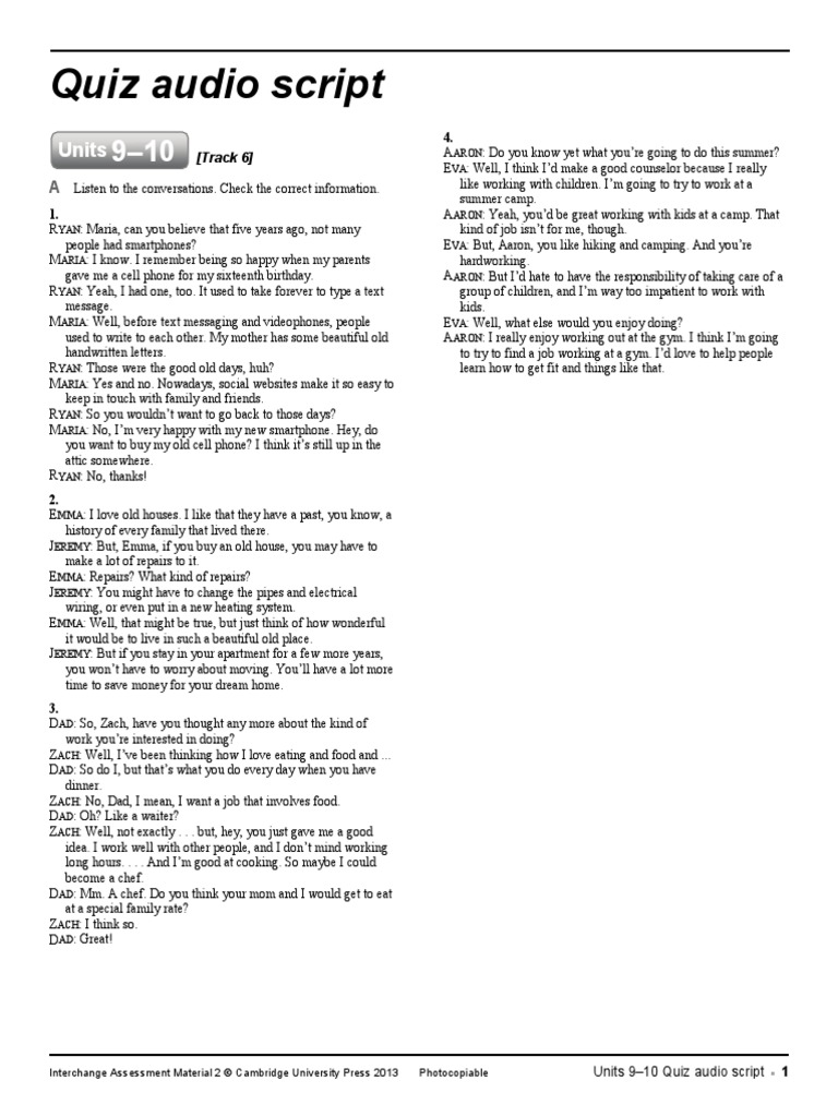 Quiz Audio Script: Units | PDF | Language Arts & Discipline