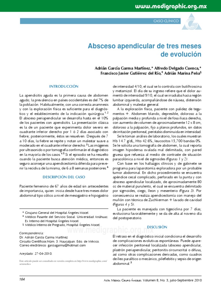 Absceso Apendicular de Tres Meses de Evolución | PDF | Cuidado de la ...