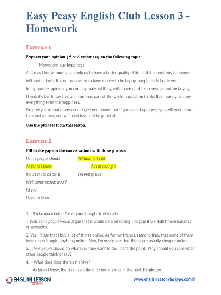 Easy Peasy Lesson 3 - Homework | PDF