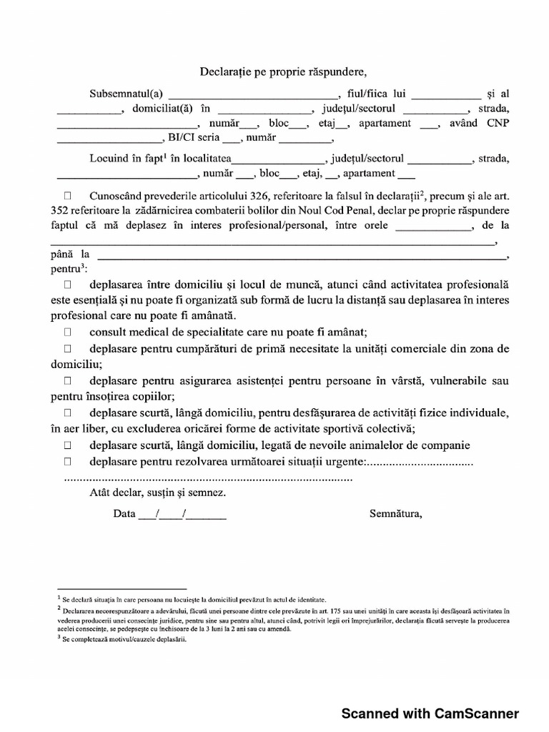 MODEL Declaratie Pe Proprie Raspundere - 20200325232004 | PDF
