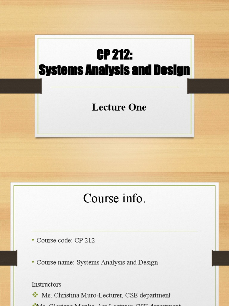 CP 212: Systems Analysis and Design: Lecture One | PDF | Software ...