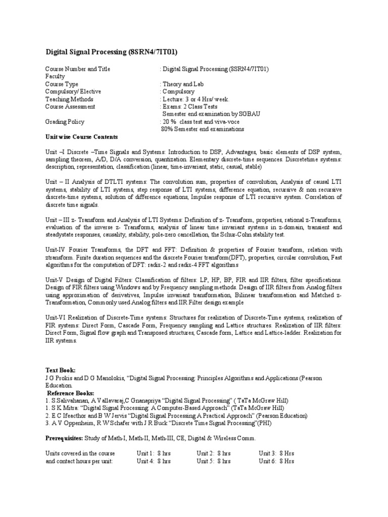 DSP Syllabus | PDF | Digital Signal Processing | Discrete Fourier Transform