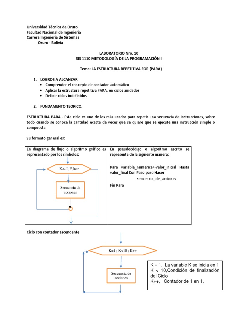 Guia 10 - Ciclo Repetitivo para | PDF | Algoritmos | C