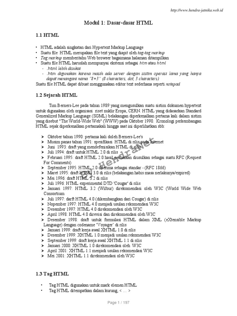 Adoc - Pub Modul 1 Dasar Dasar HTML | PDF
