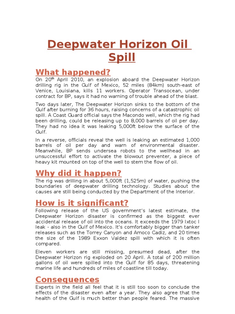 Deepwater Horizon Oil Spill Overview | PDF | Deepwater Horizon Oil ...