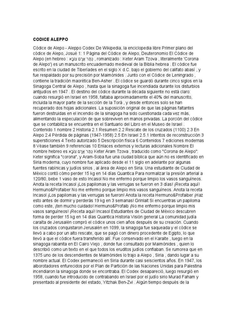 La historia del Códice de Alepo: un valioso manuscrito bíblico y su ...